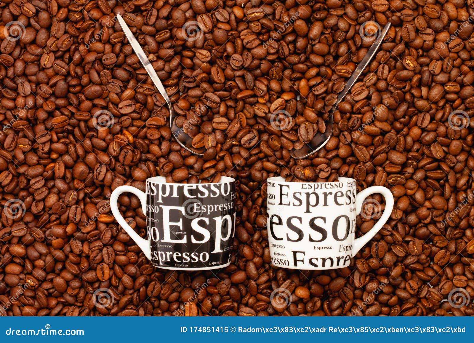 Two Cups of Coffee on a Table Full of Coffee Beans Stock Image - Image ...