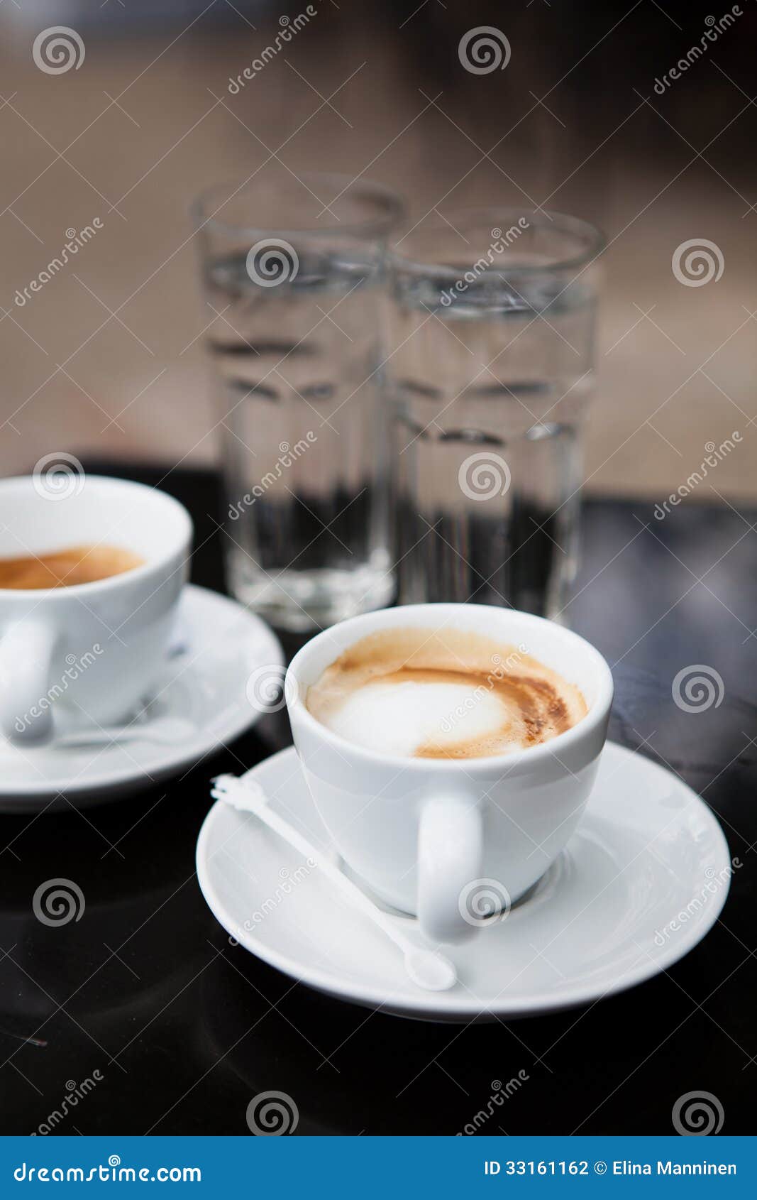 Two Cups of Coffee and Water Stock Photo - Image of milk, cappuccino ...
