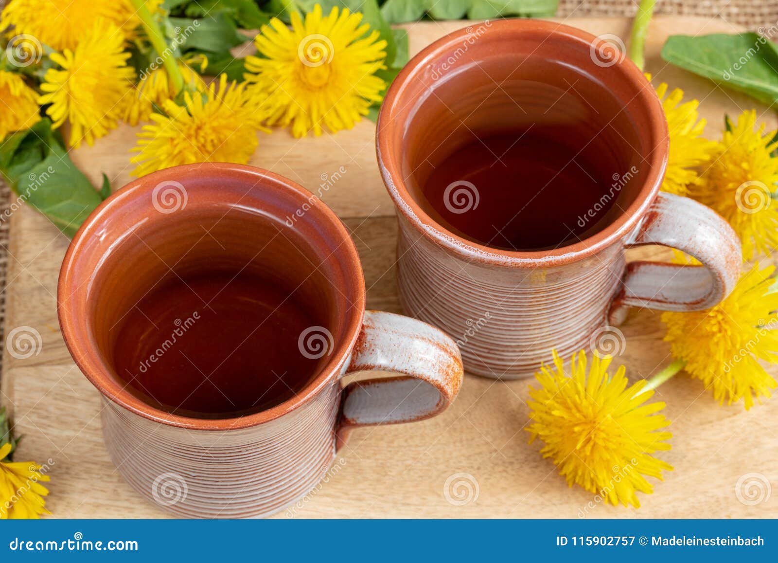 Two Cups of Dandelion Tea with Fresh Flowers Stock Image - Image of ...