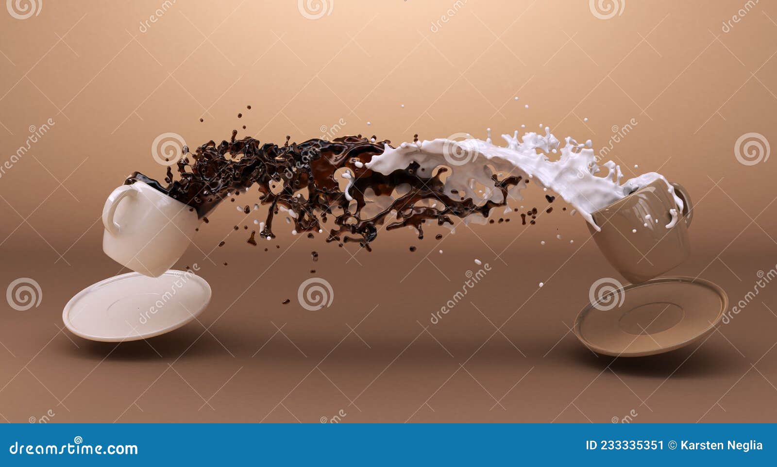 Two Cups of Spilling Coffee Creating Splash Stock Image - Image of cube ...