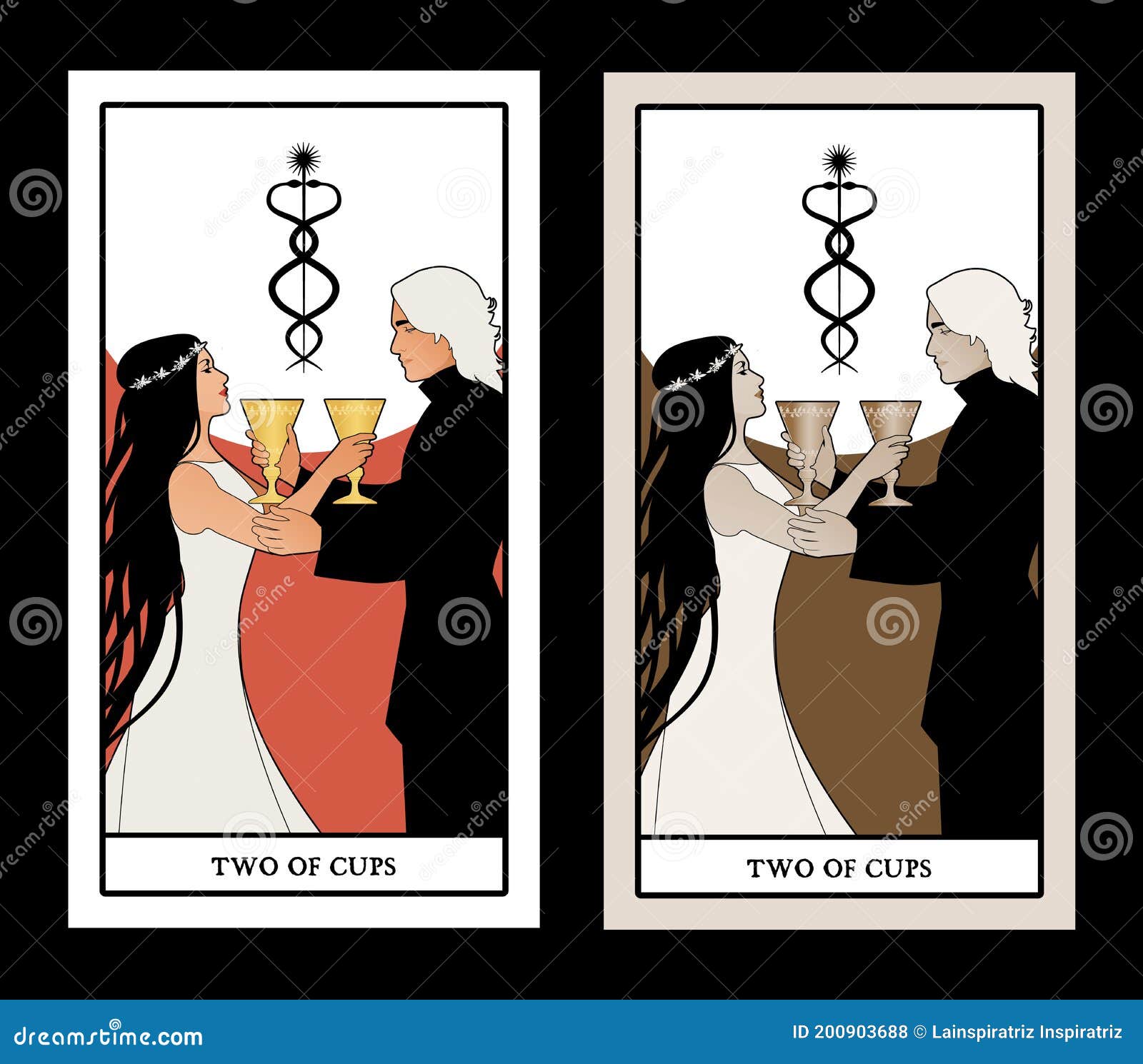Two of Cups. Tarot Cards. Young Couple Offering a Golden Cup To Each ... Two of Cups. Tarot Cards. Young Couple Offering a Golden Cup To Each ...