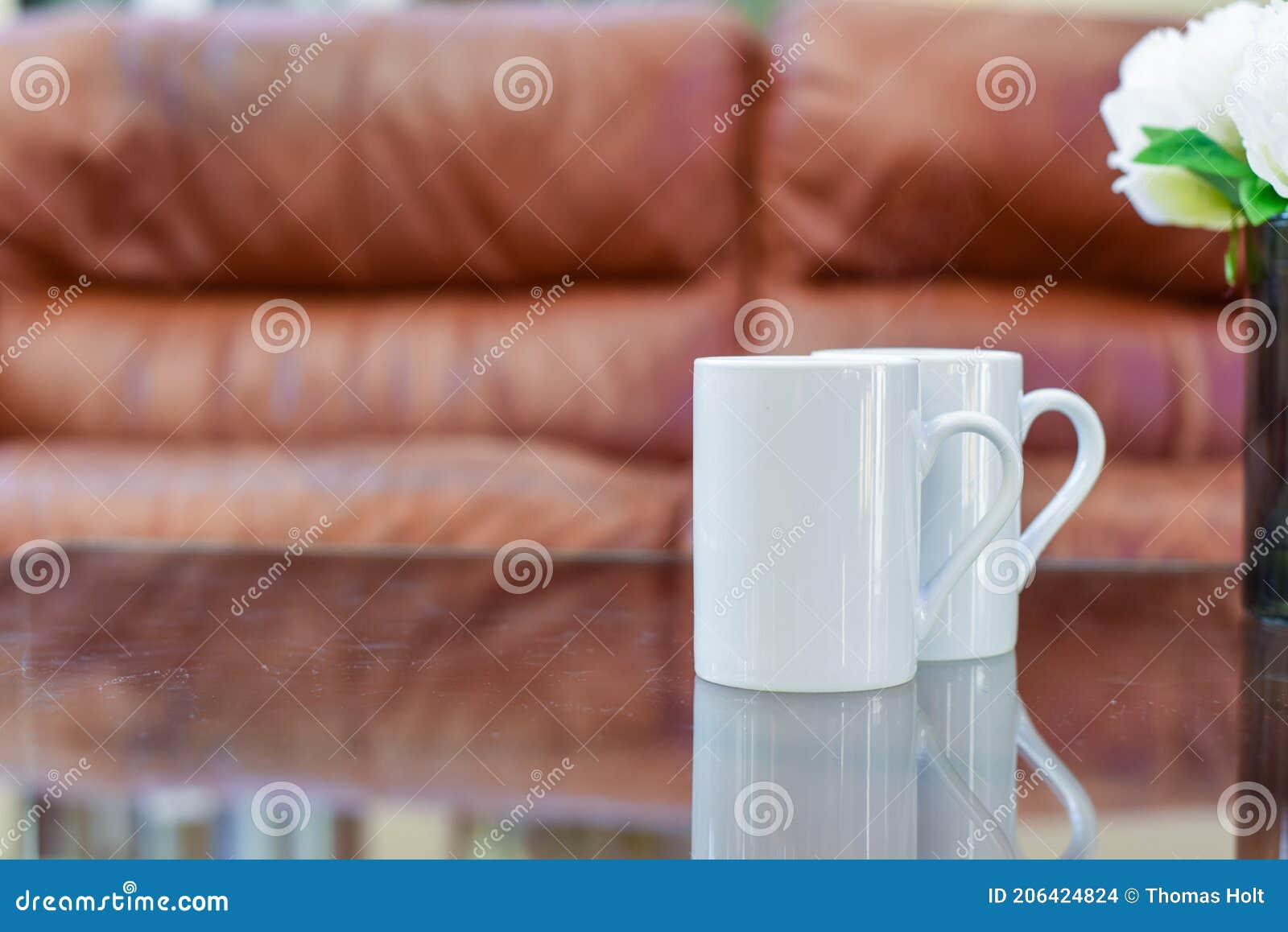 Two Cups of Tea or Coffee Together on a Coffee Table in a Light Home ...