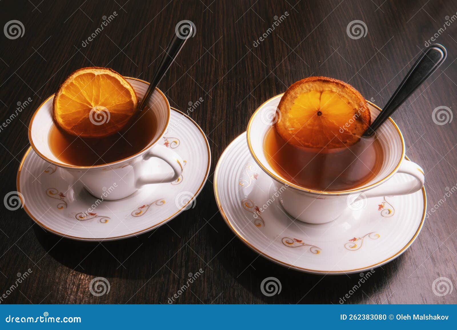 Two Cups of Tea with Dried Oranges Stock Photo - Image of orange ...