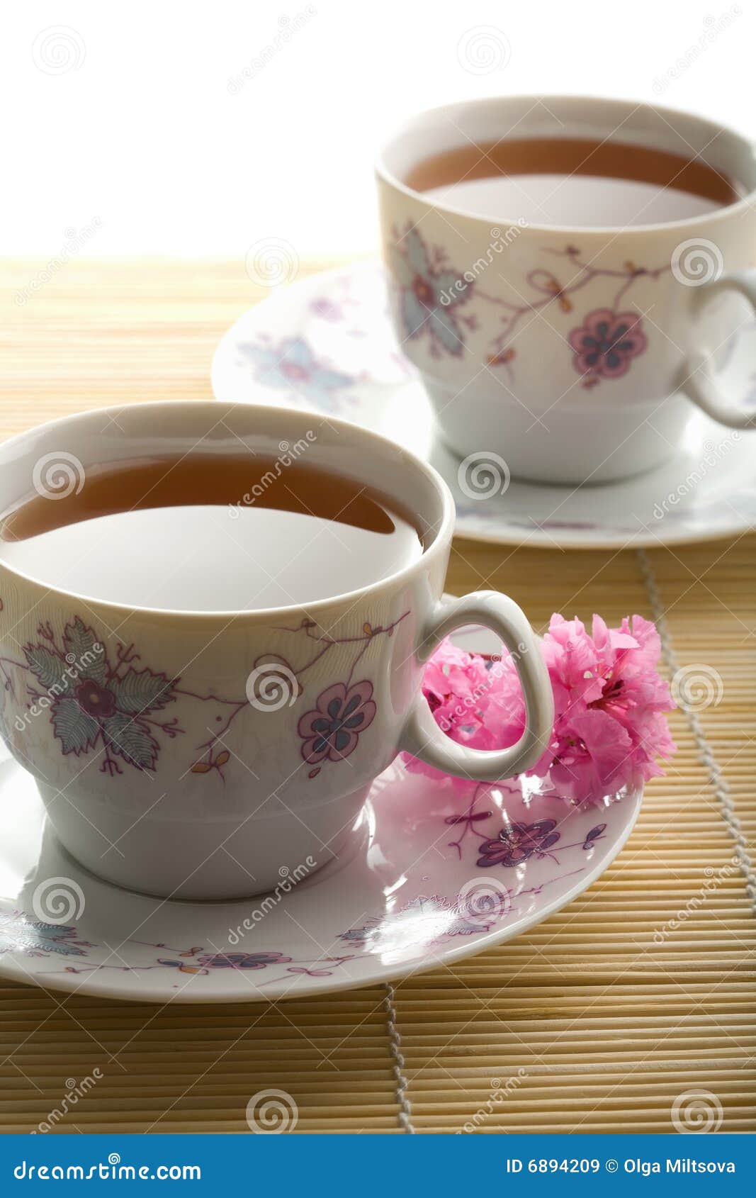 Two Cups of Tea and Flowers Stock Image - Image of cafe, clean: 6894209