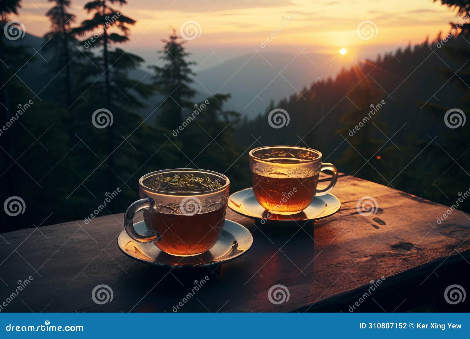 Two Cups of Tea on a Peaceful Evening Stock Illustration - Illustration ...