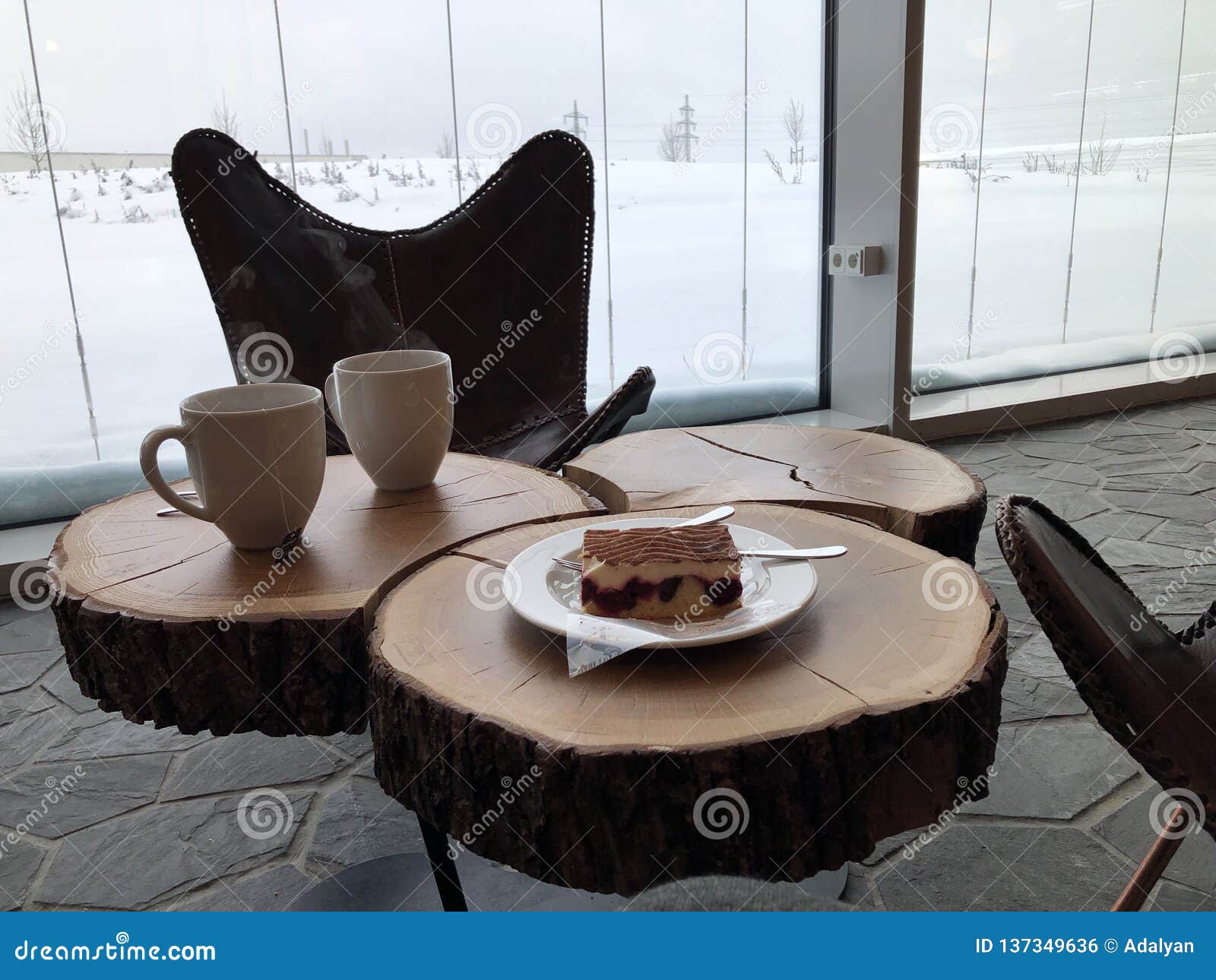 Two Cups of Tea on a Plate on a Table of Hemp in a Cafe Stock Photo ...