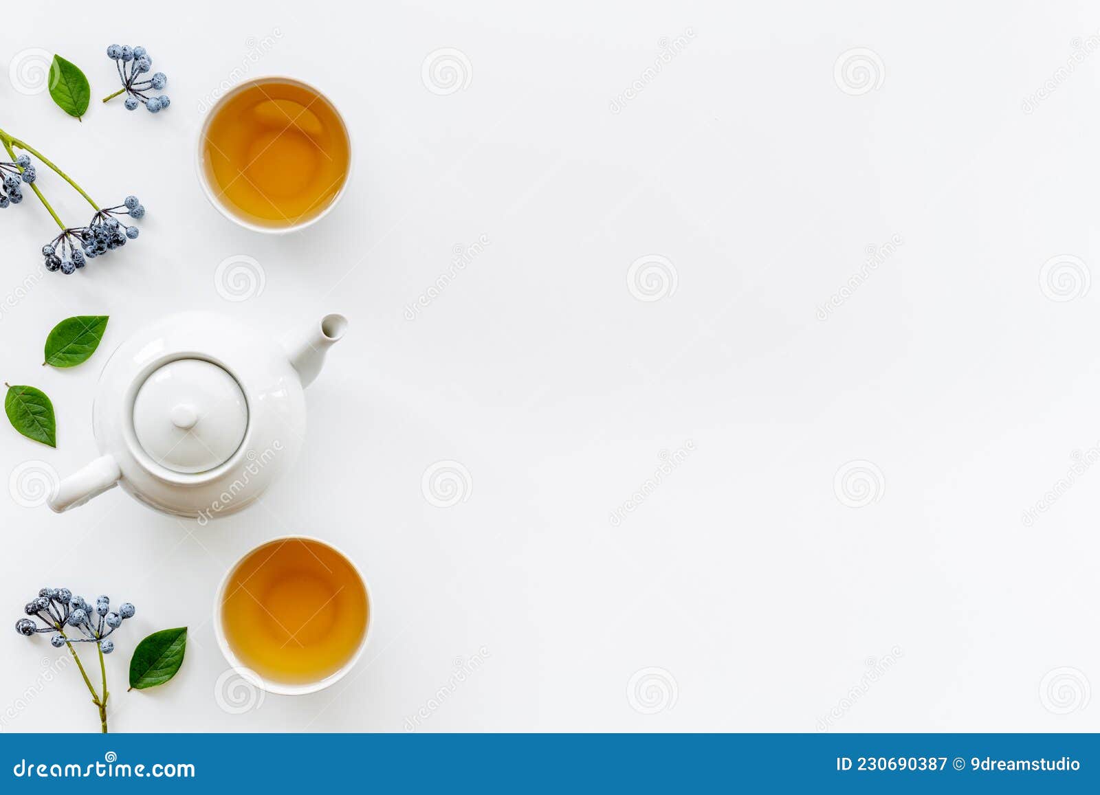 Two Cups of Tea with White Teapot, Top View Stock Image - Image of ...