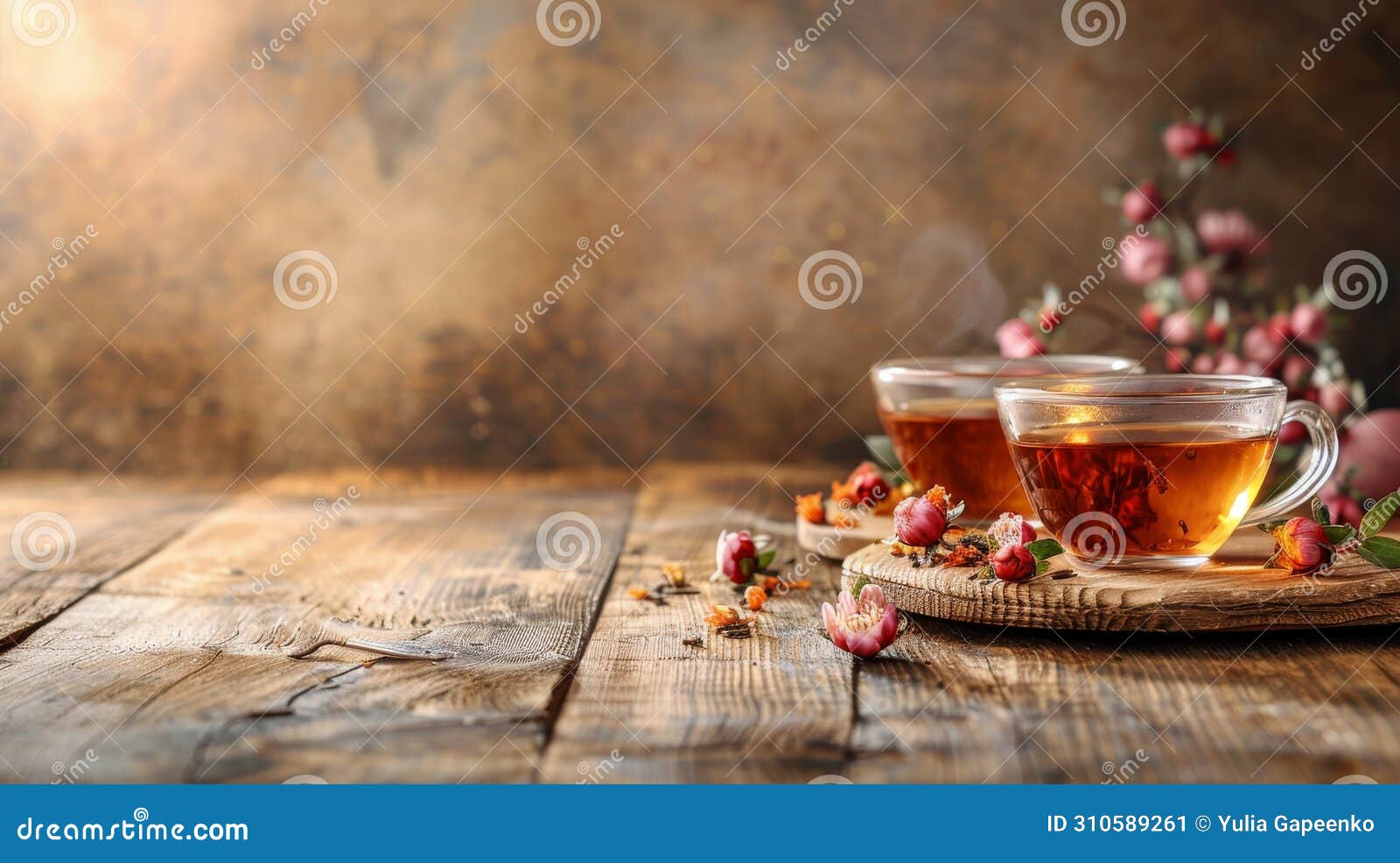 Two Cups of Tea on Wooden Table Stock Image - Image of pair, morning ...