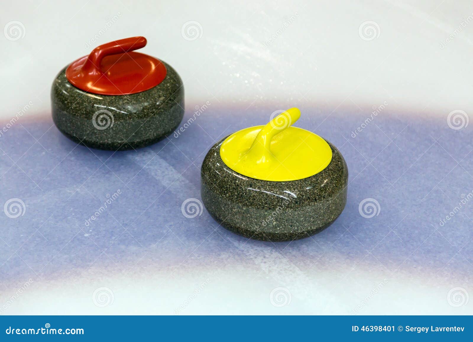 Two curling stone on Ice stock image. Image of rink, target - 46398401