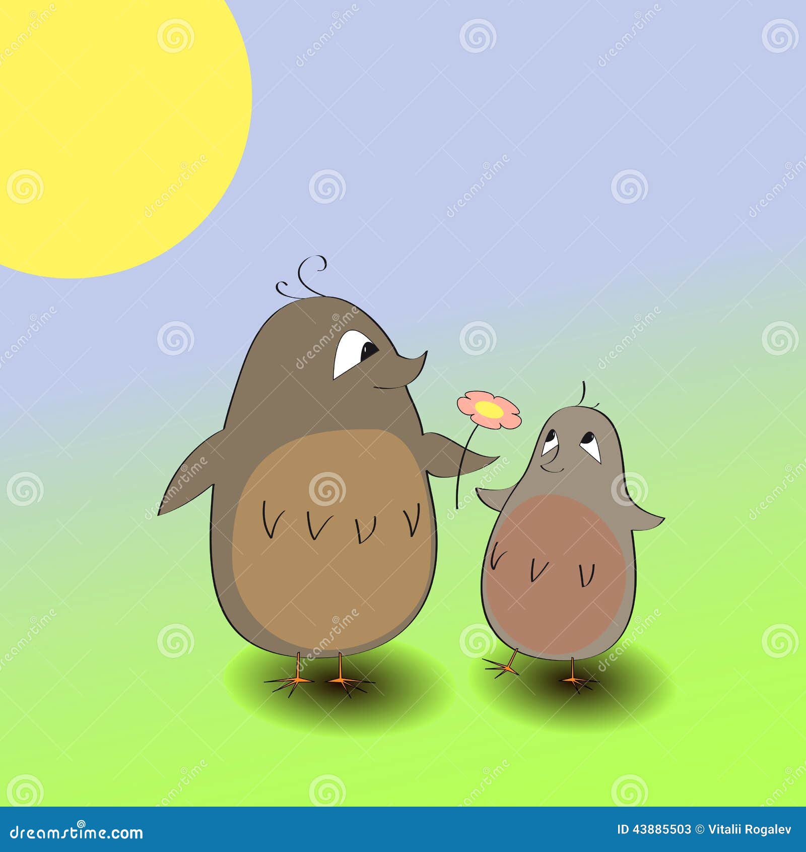 Two Cute Birdies with a Flower. Stock Vector - Illustration of flirt ...