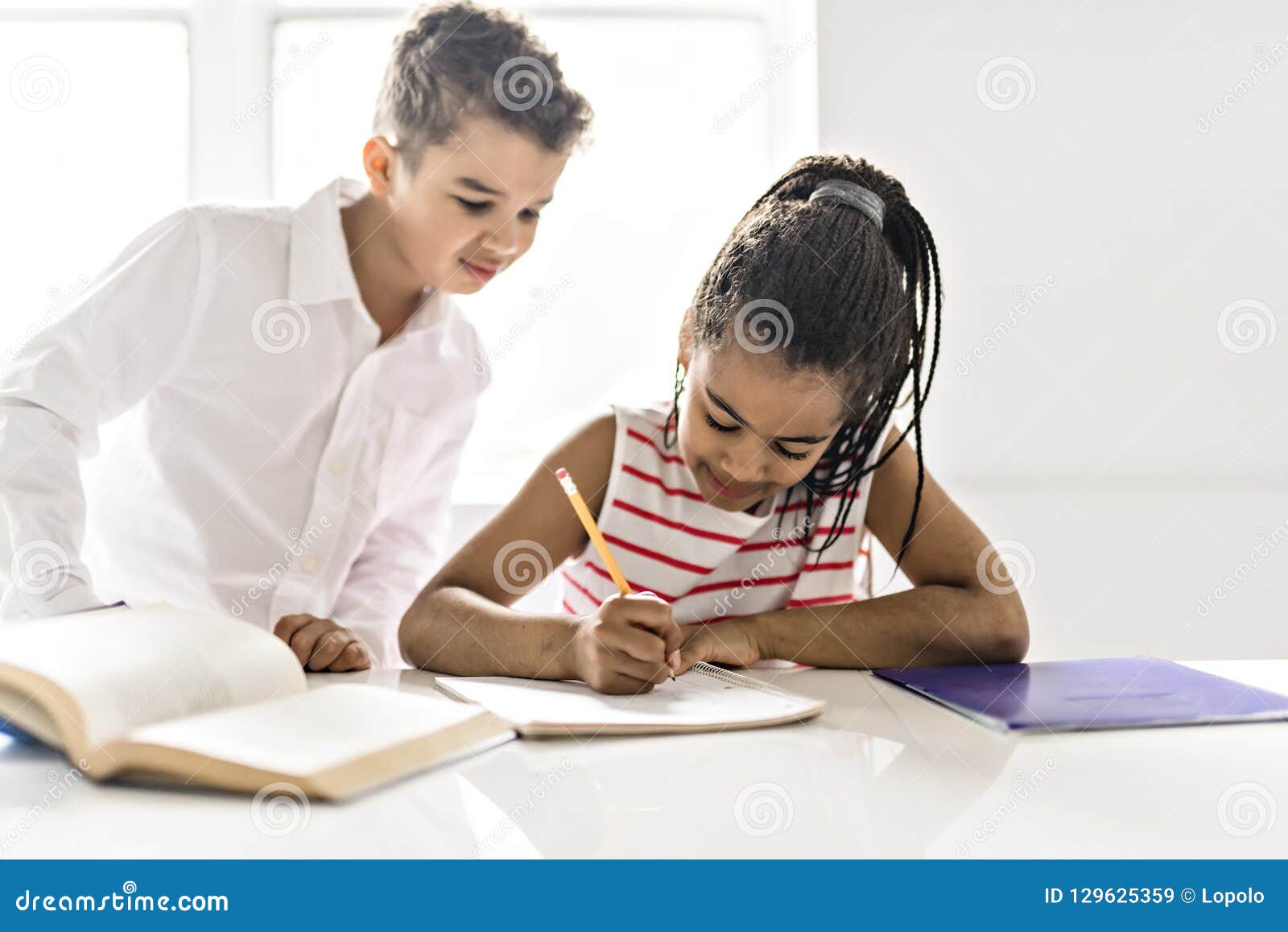 Two Black Child Doing Homework at Home Stock Image - Image of ...