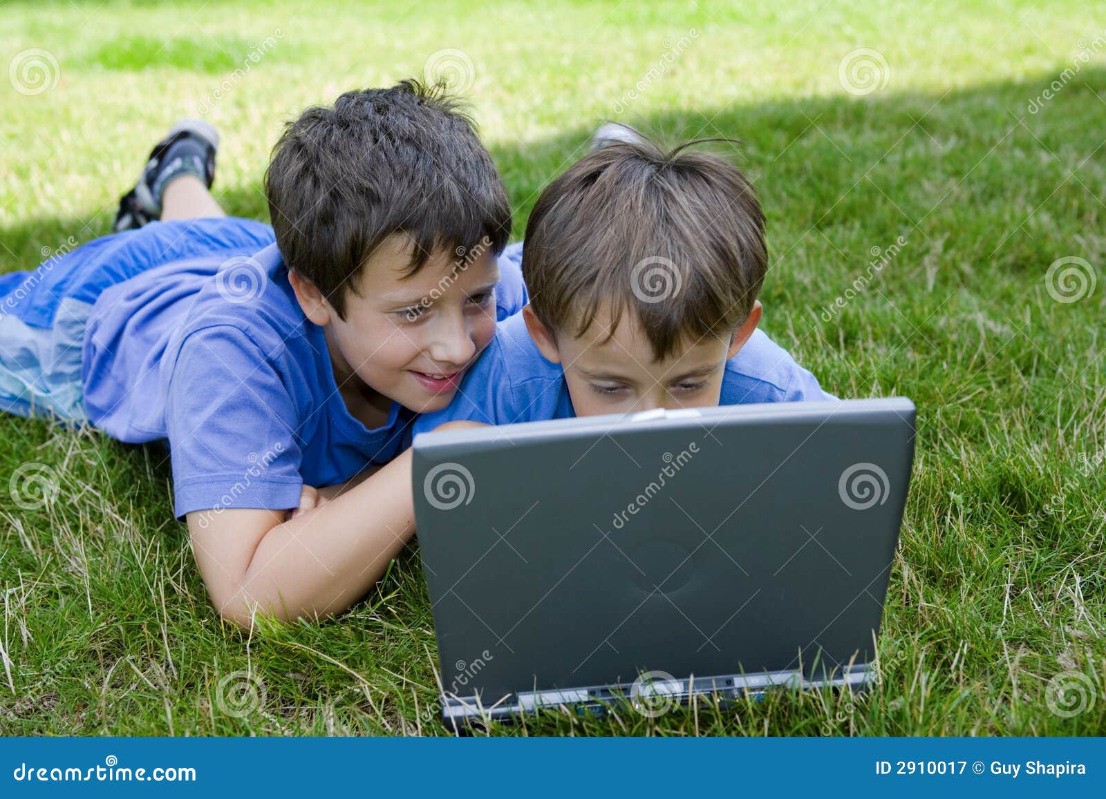 Two Cute Boy Study on Computer Stock Image - Image of childhood ...