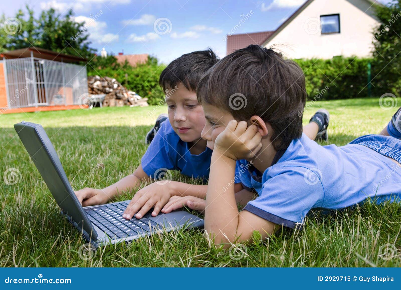 Two Cute Boy Study on Computer Stock Image - Image of activities ...