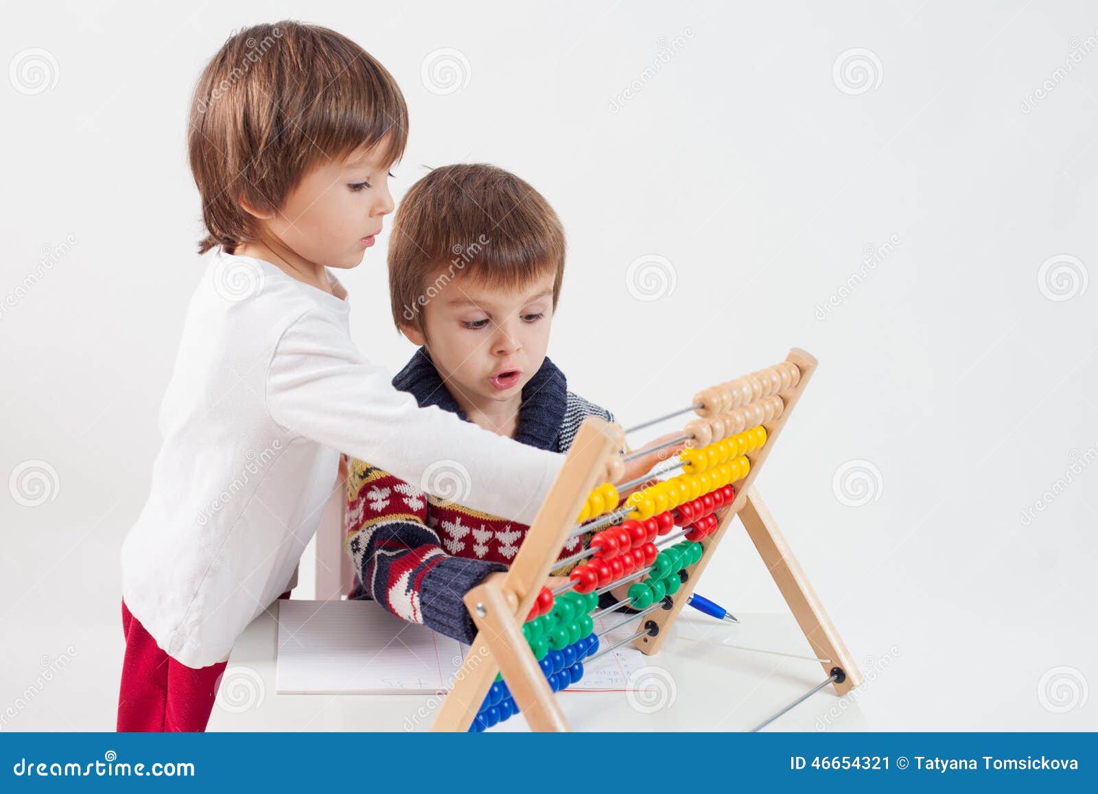 Two Cute Boys, Learning To Count and Math Stock Image - Image of ...