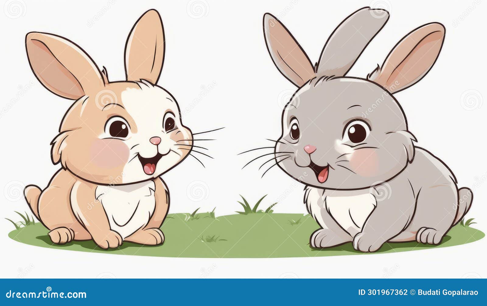 Two Cute Bunnies Sitting in the Grass Stock Illustration - Illustration ...