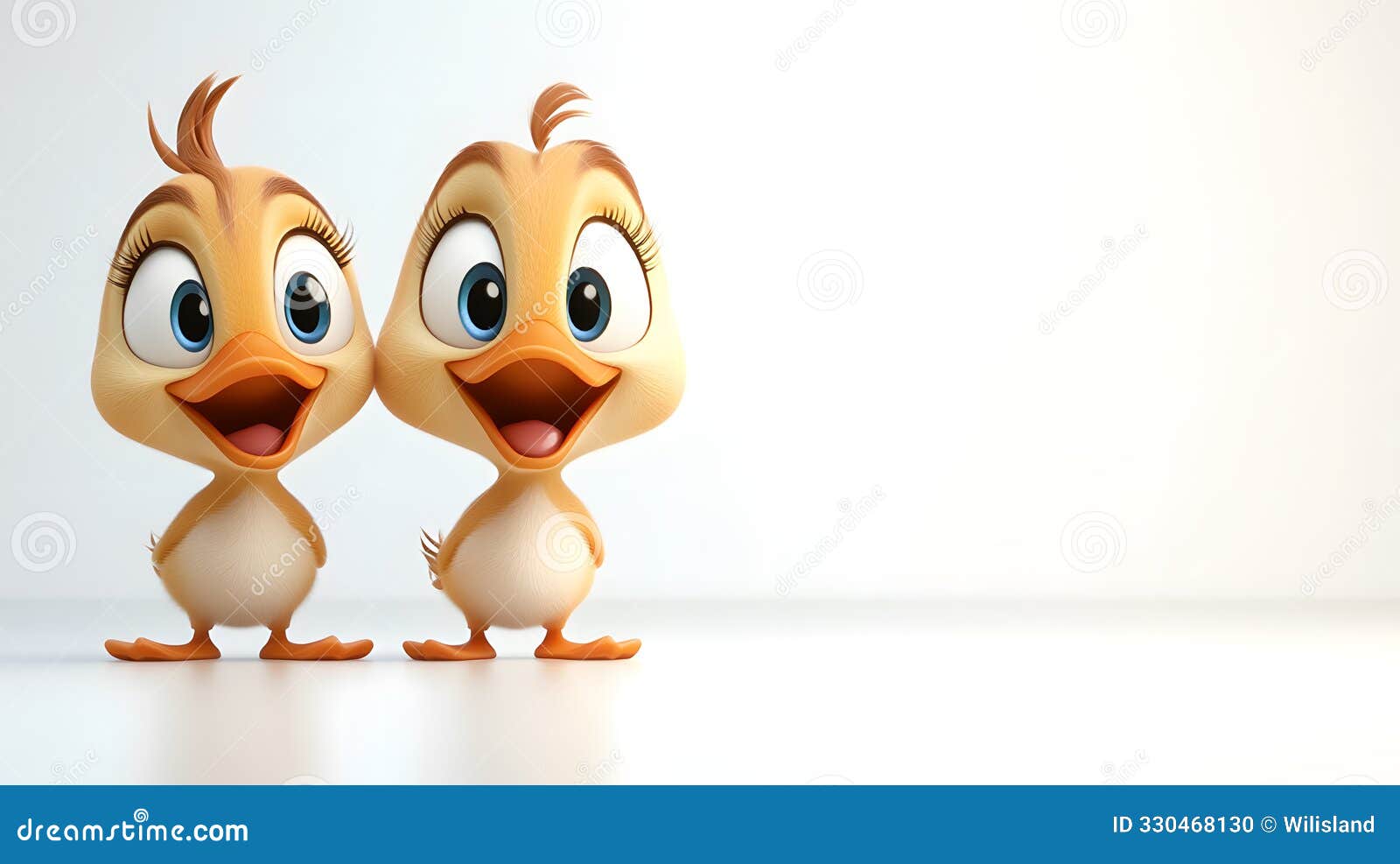 Two Cute Cartoon Ducklings Standing Side by Side with Big Smiles. Stock ...