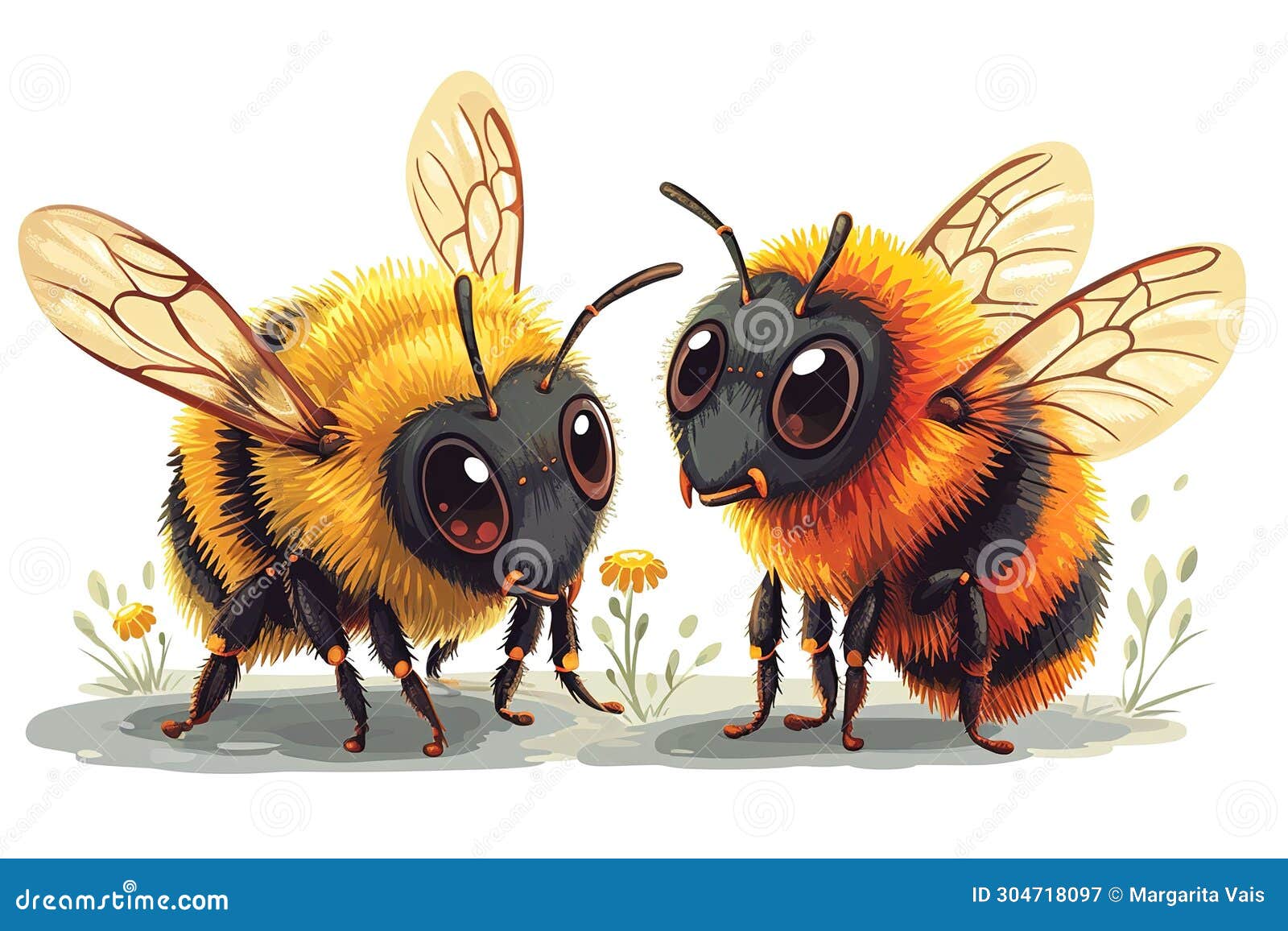 Two Cute Cartoon Fluffy Bees Stock Illustration - Illustration of ...