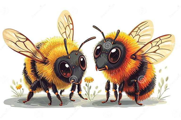 Two Cute Cartoon Fluffy Bees Stock Illustration - Illustration of ...