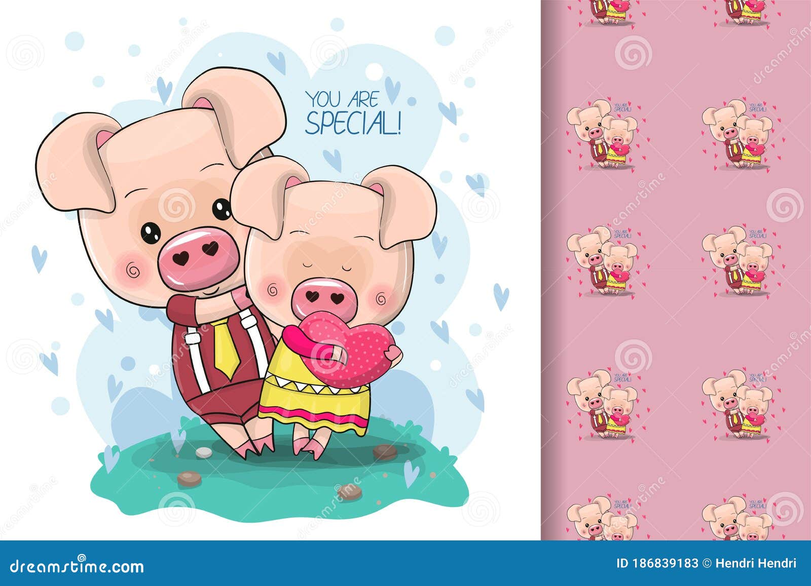 Two Cute Cartoon Pigs on a Blue Background for Kids Stock Illustration ...