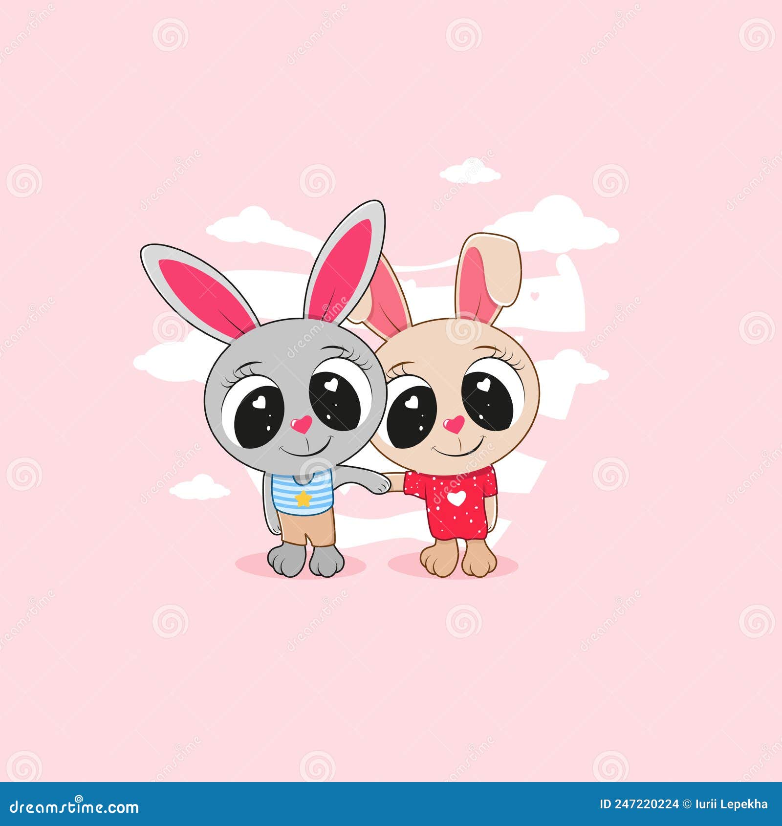 Two Cute Cartoon Rabbits are Holding Hands. Vector Illustration Stock ...