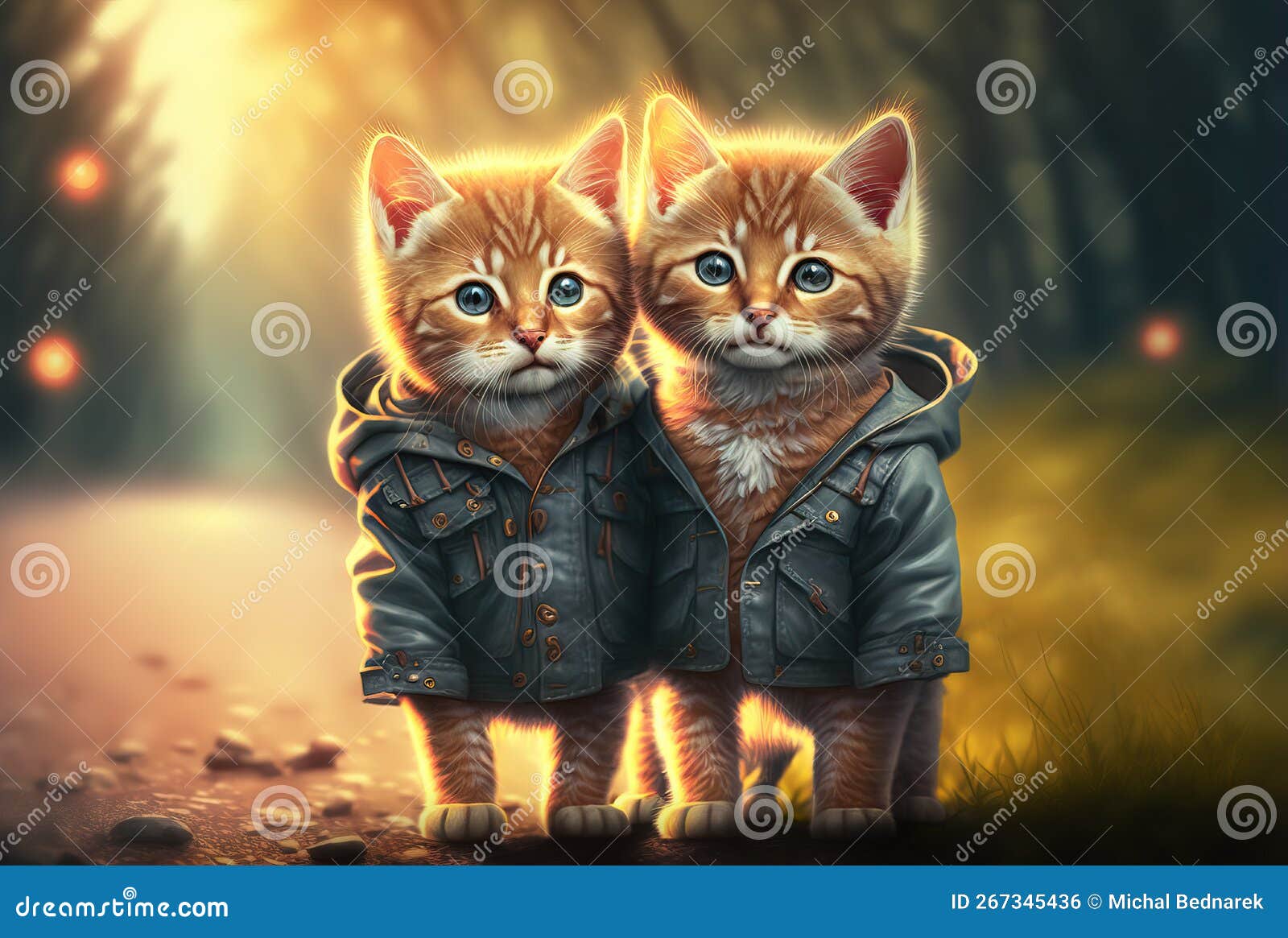 Two Cute Cats Kittens Hugging Portrait. Stock Illustration ...