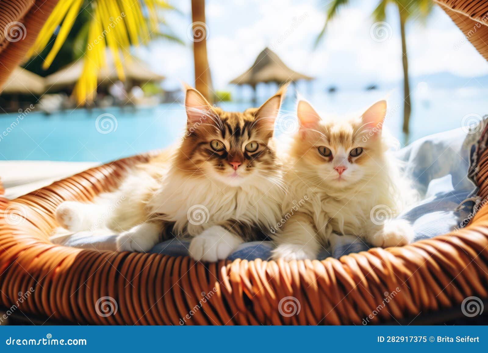 Two Cute Cats on Summer Vacation. Generative AI Stock Image - Image of ...