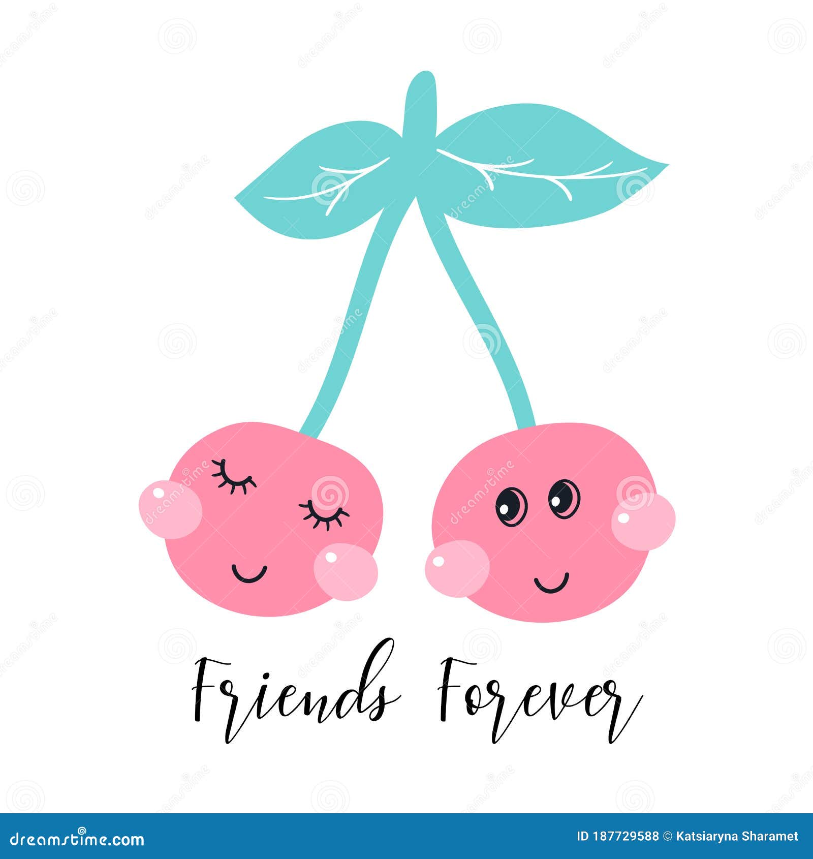 Two Cute Cherries. Friends Forever. Kids Print Stock Vector ...