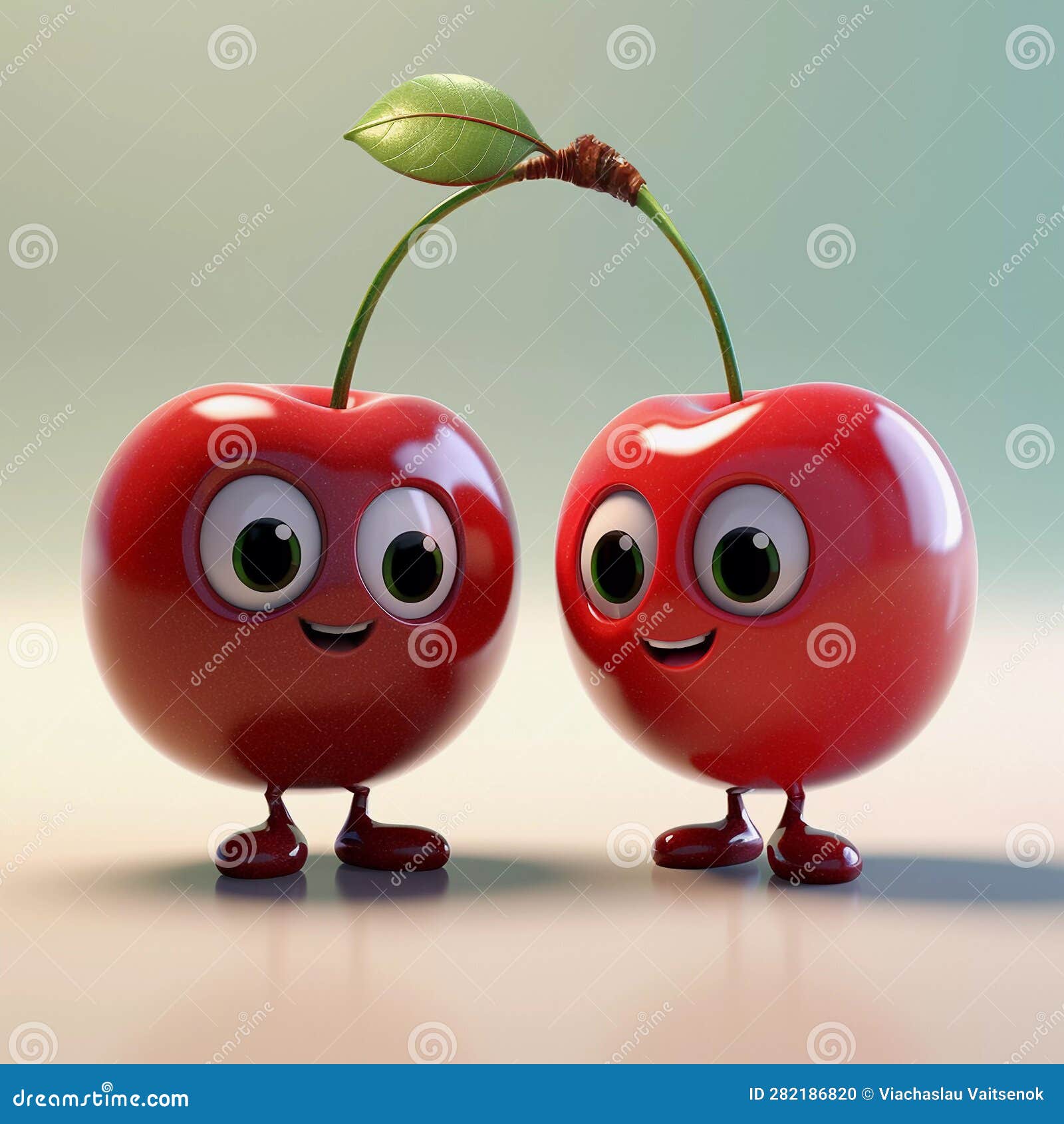 Two Cute Cherry Happy Cartoon Character Stock Illustration ...