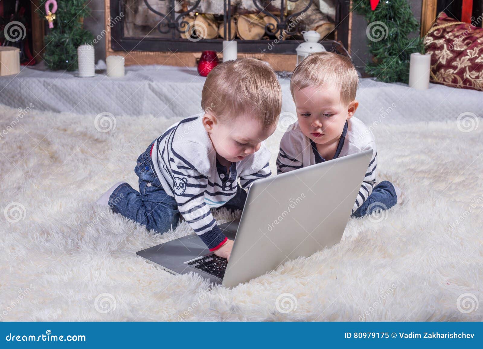 Two Cute Children Using Laptop Stock Image - Image of gifts, fantasy ...
