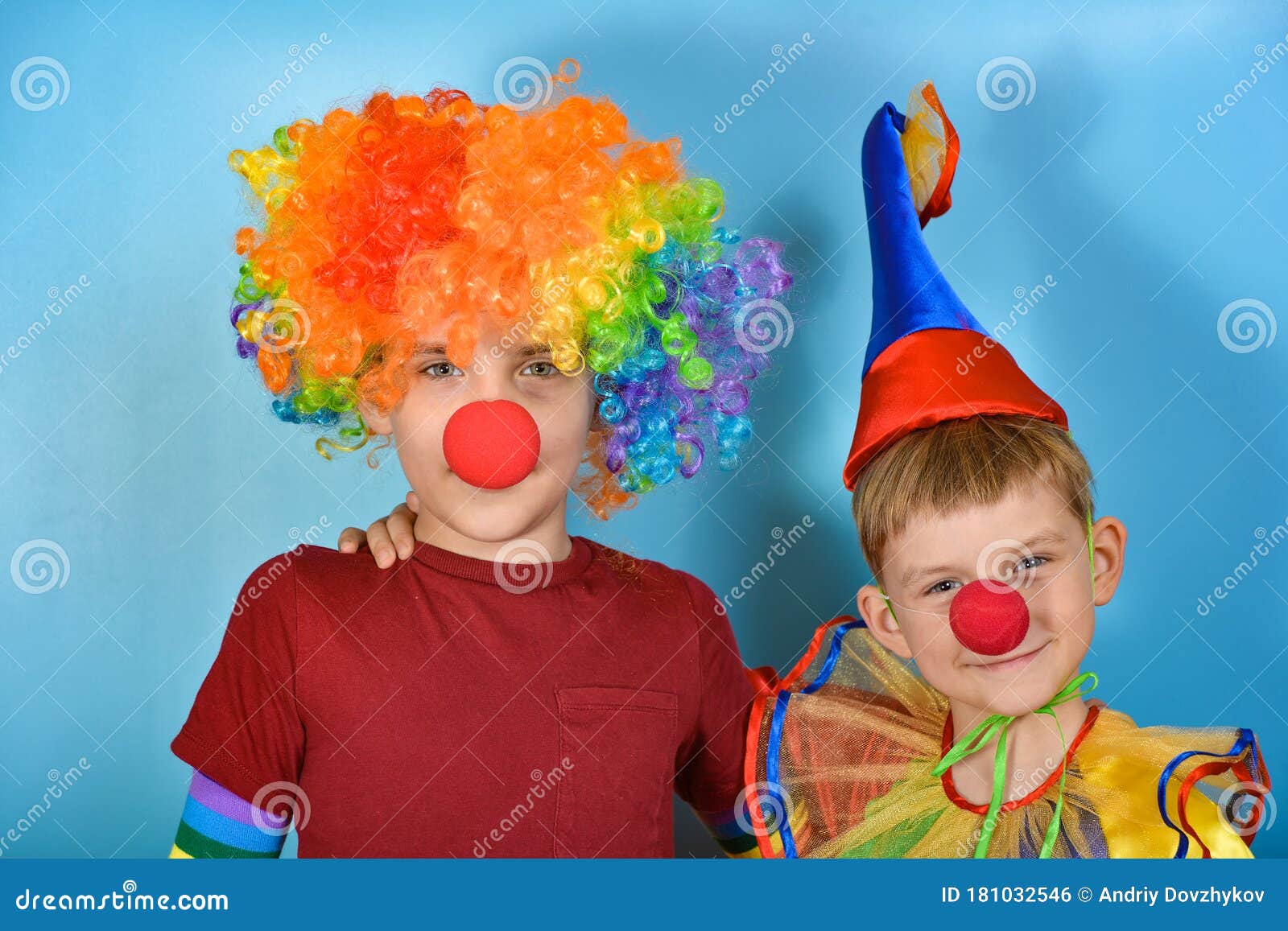 Two Cute Clowns Stand and Hug Each Other Stock Photo - Image of ...