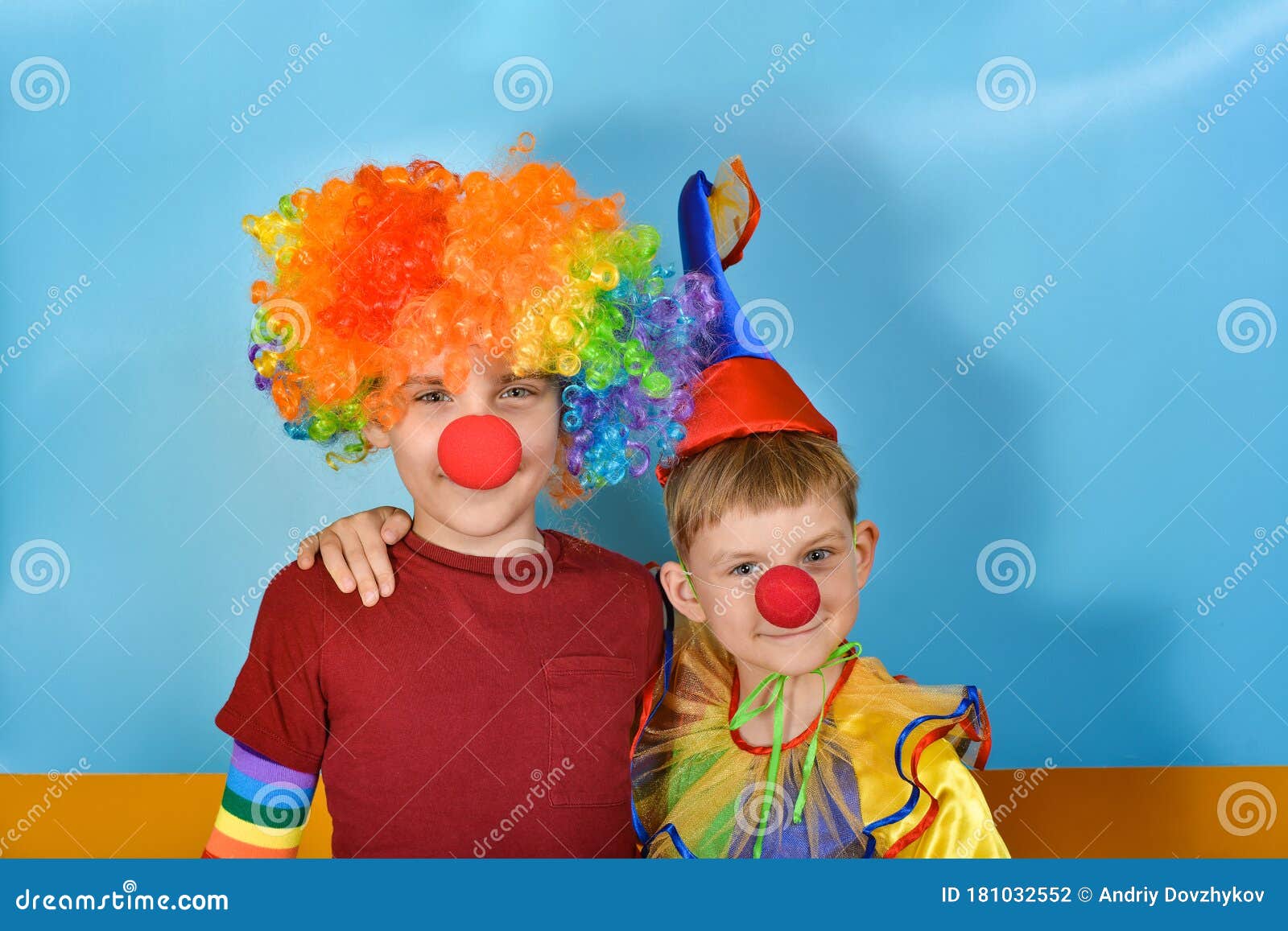 Two Cute Clowns Stand and Hug Each Other Stock Photo - Image of ...