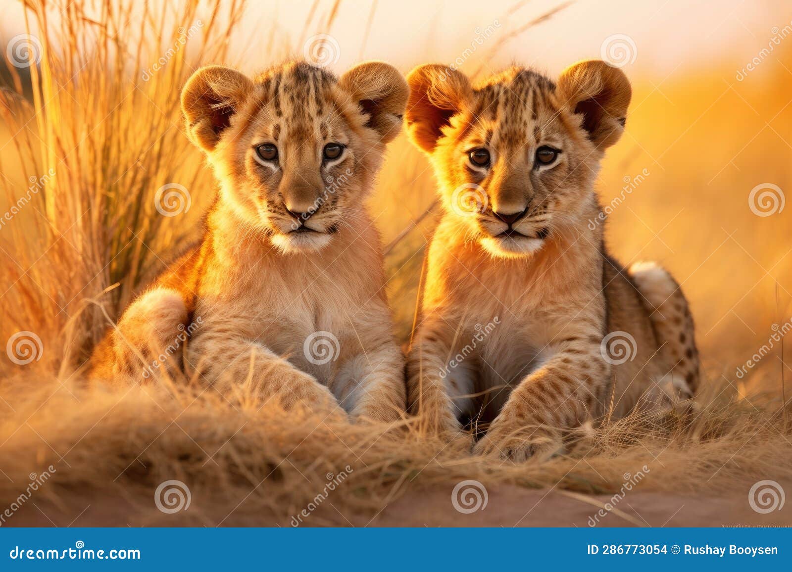 Two Cute Cubs Seen Sitting in Field Stock Photo - Image of natural ...