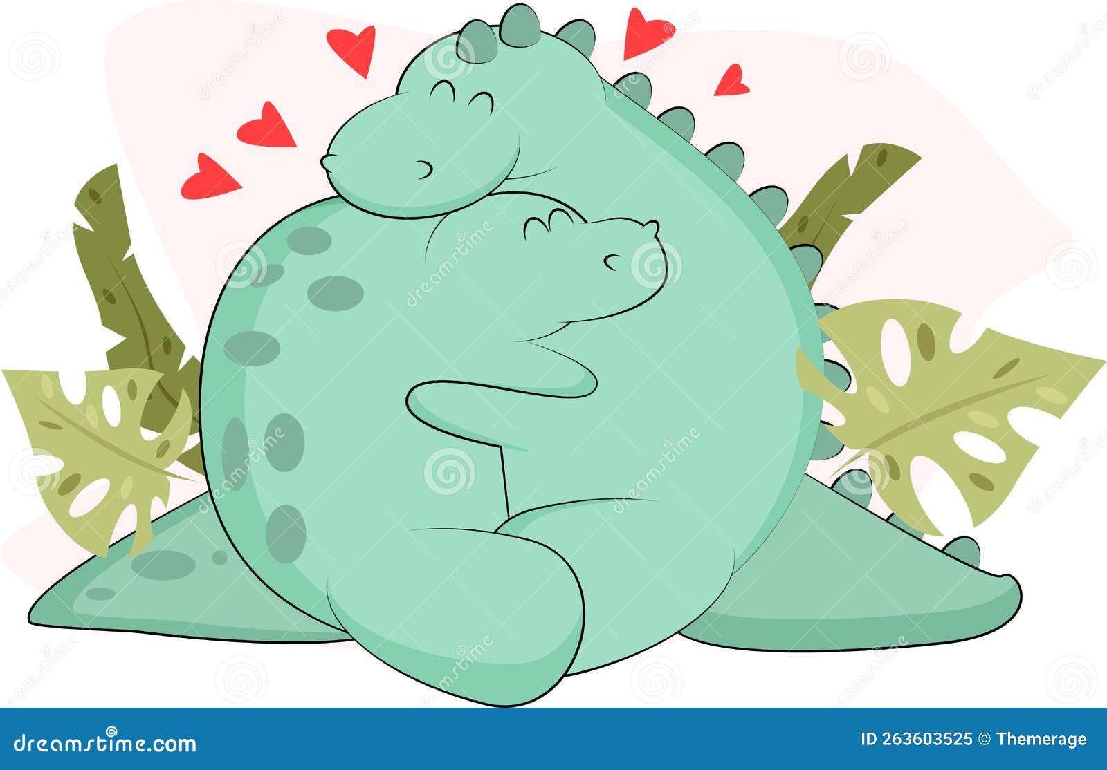 Two Cute Dinosaurs Hugging in the Jungle Stock Vector - Illustration of ...