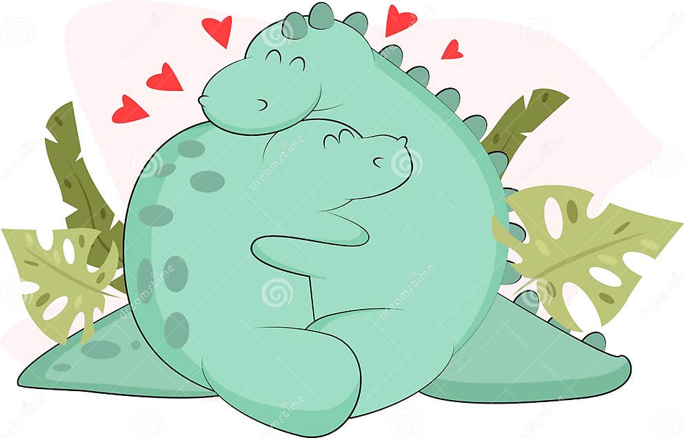 Two Cute Dinosaurs Hugging in the Jungle Stock Vector - Illustration of ...
