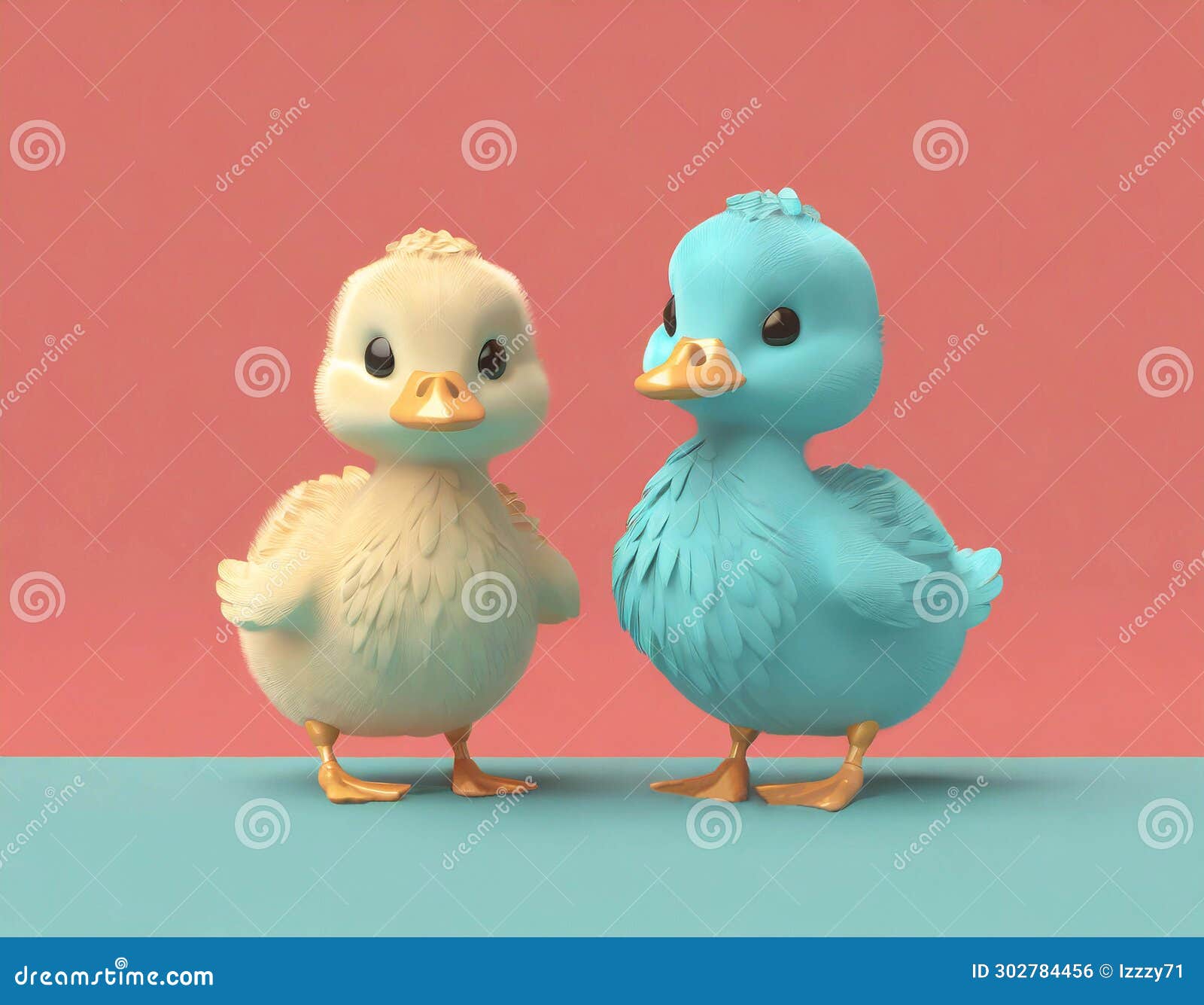 Two Cute Ducklings in Three-dimensional Style Isolated on Pink Stock ...