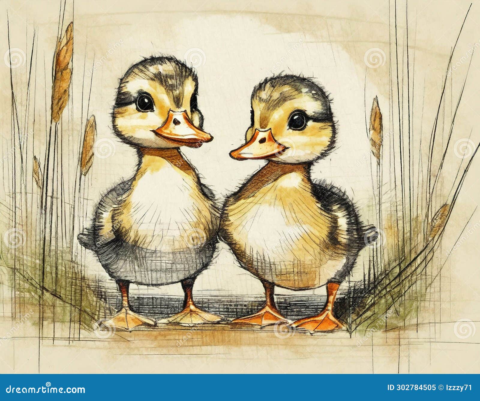 Two Cute Ducklings, Water-colour Illustration Stock Illustration ...
