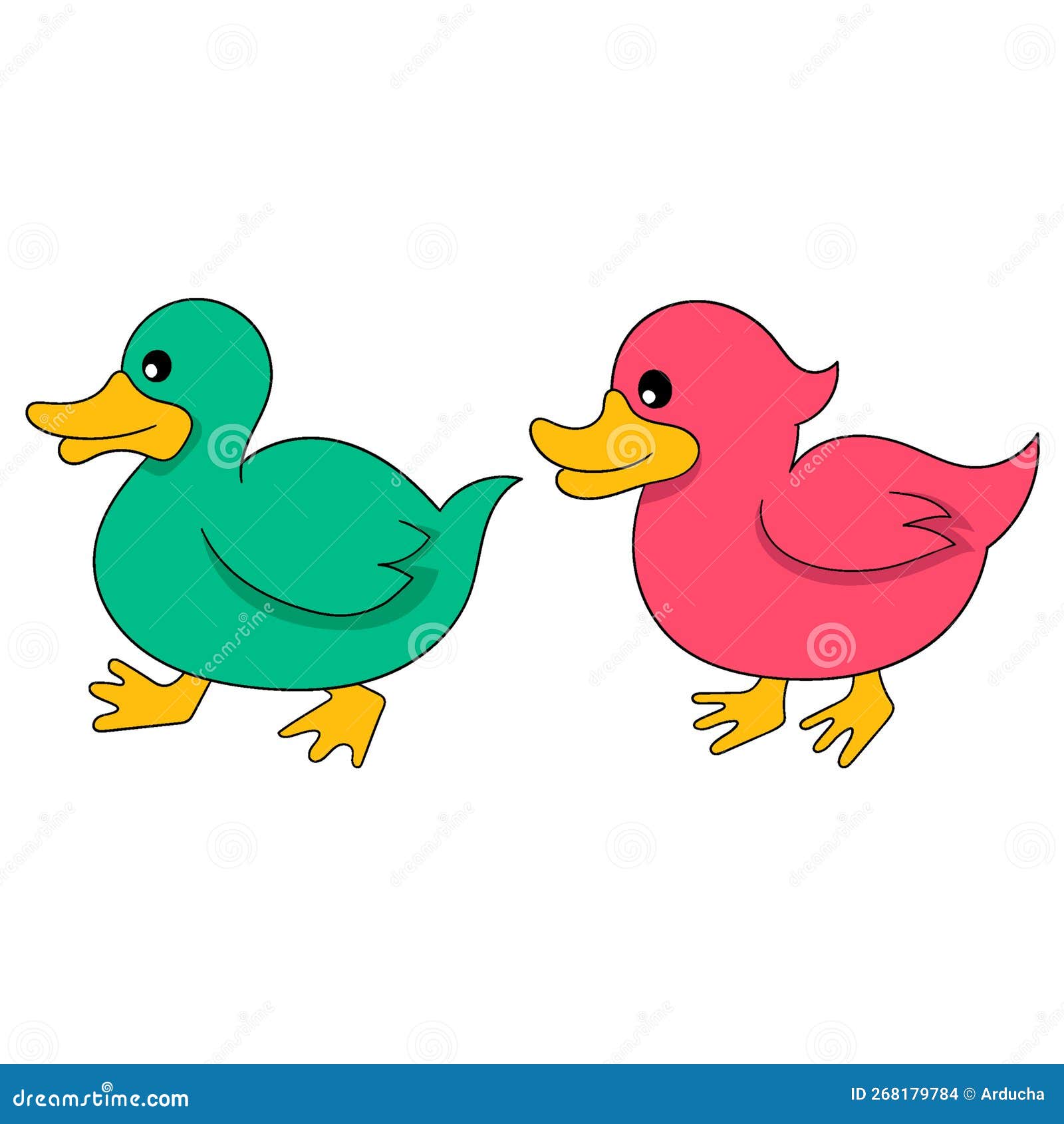 Two Cute Ducks are Walking Hand in Hand Stock Vector - Illustration of ...