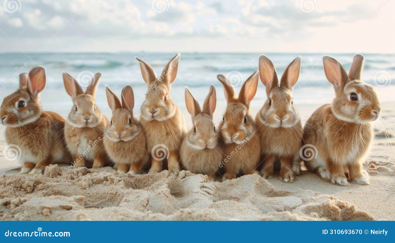 Two Cute Easter Bunnies on Vacation by Beach Coast Stock Photo - Image ...