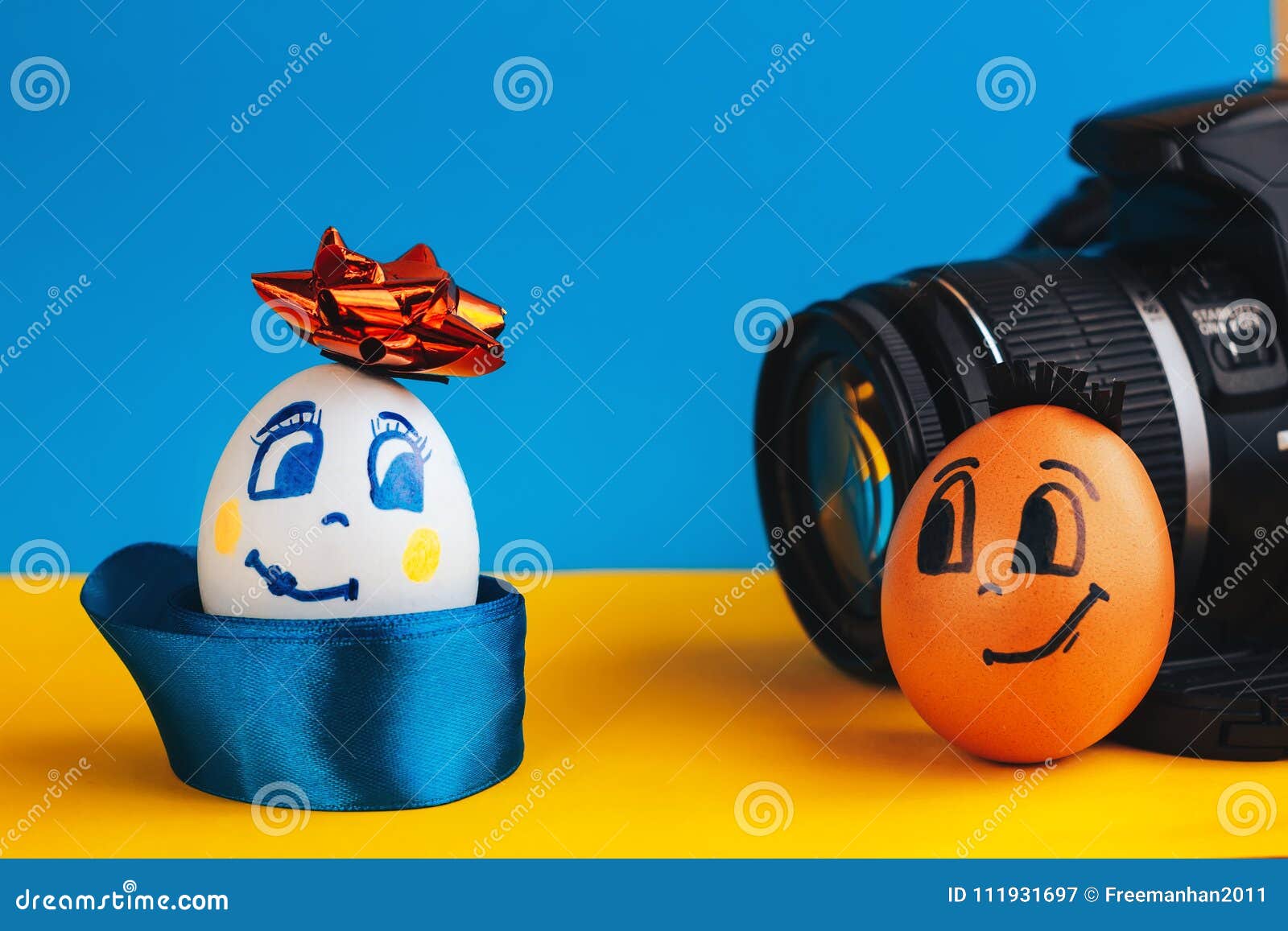 Two Cute, Elegant Eggs with Faces, Posing in Front of the Camera ...