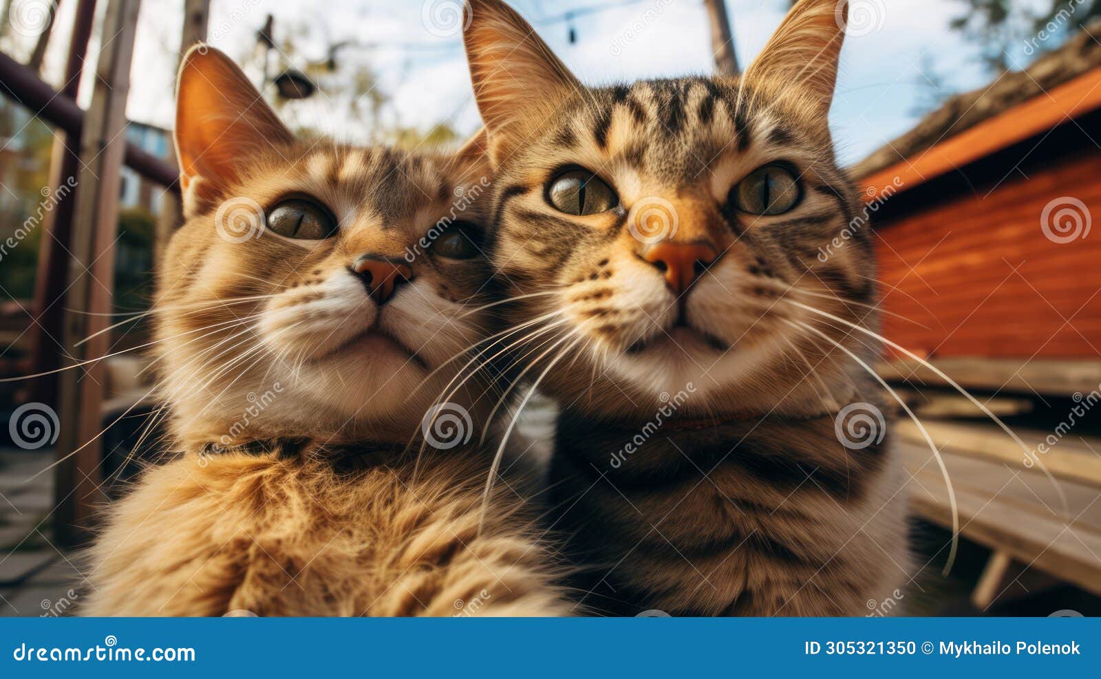 Two Cute Funny Cats Take a Selfie. Neural Network AI Generated Stock ...