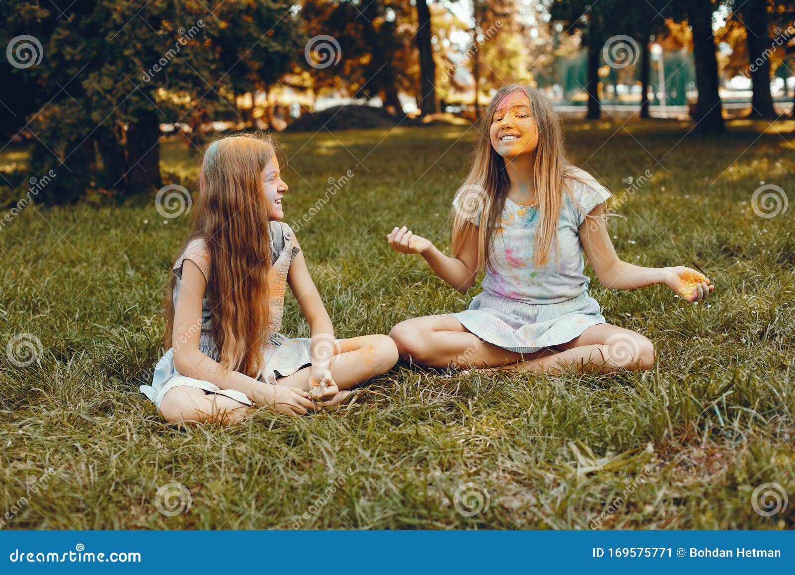 Two Cute Girls Have Fun In A Summer Park Stock Image Image Of