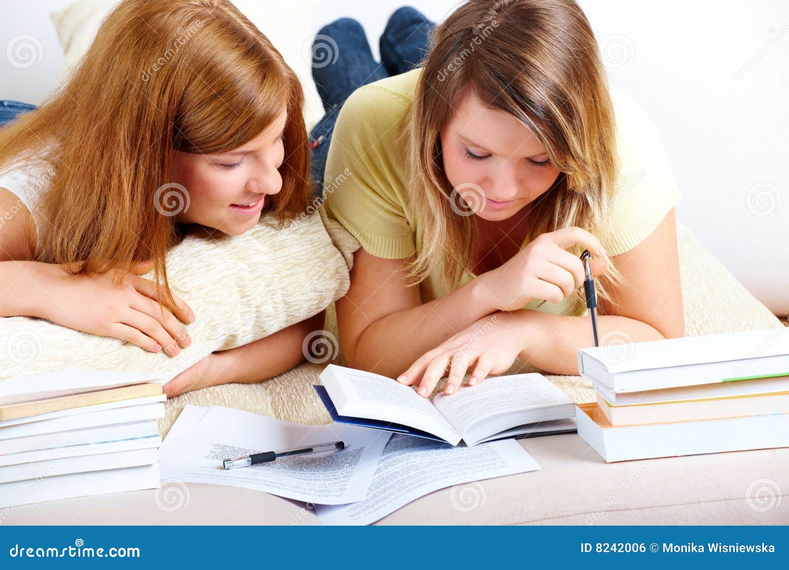 Two Cute Girls Learning with Books Stock Photo - Image of homework ...