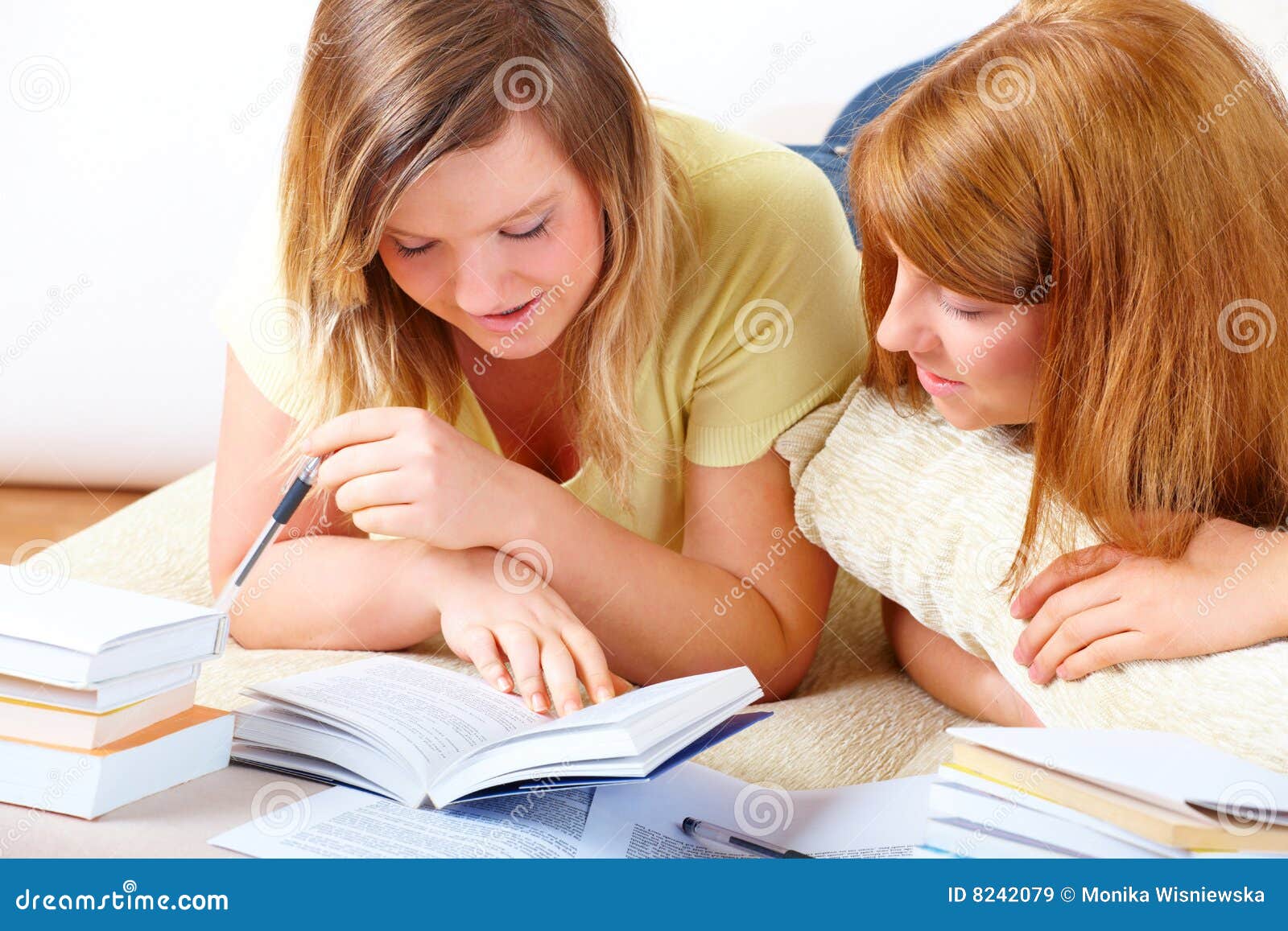 Two Cute Girls Learning with Books Stock Image - Image of cute ...