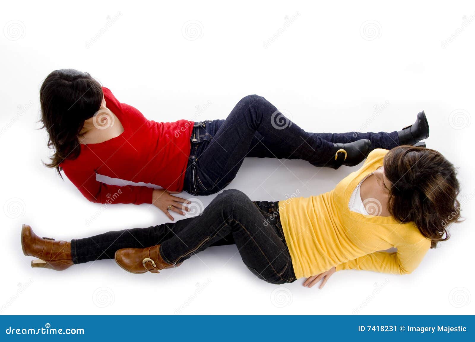 Two Friends Looking At Each Other While Lying Head To Shoulder Stock ...