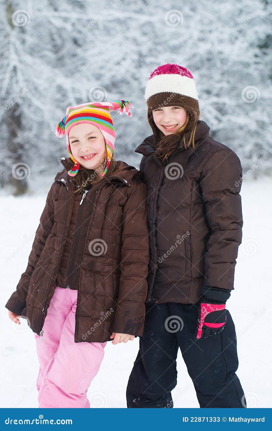 Two cute girls in the snow stock image. Image of kids - 22871333