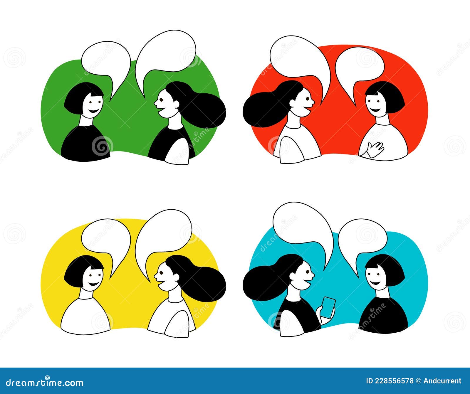 Two Cute Girls Talking. Color Vector Illustration Set. Stock Vector ...