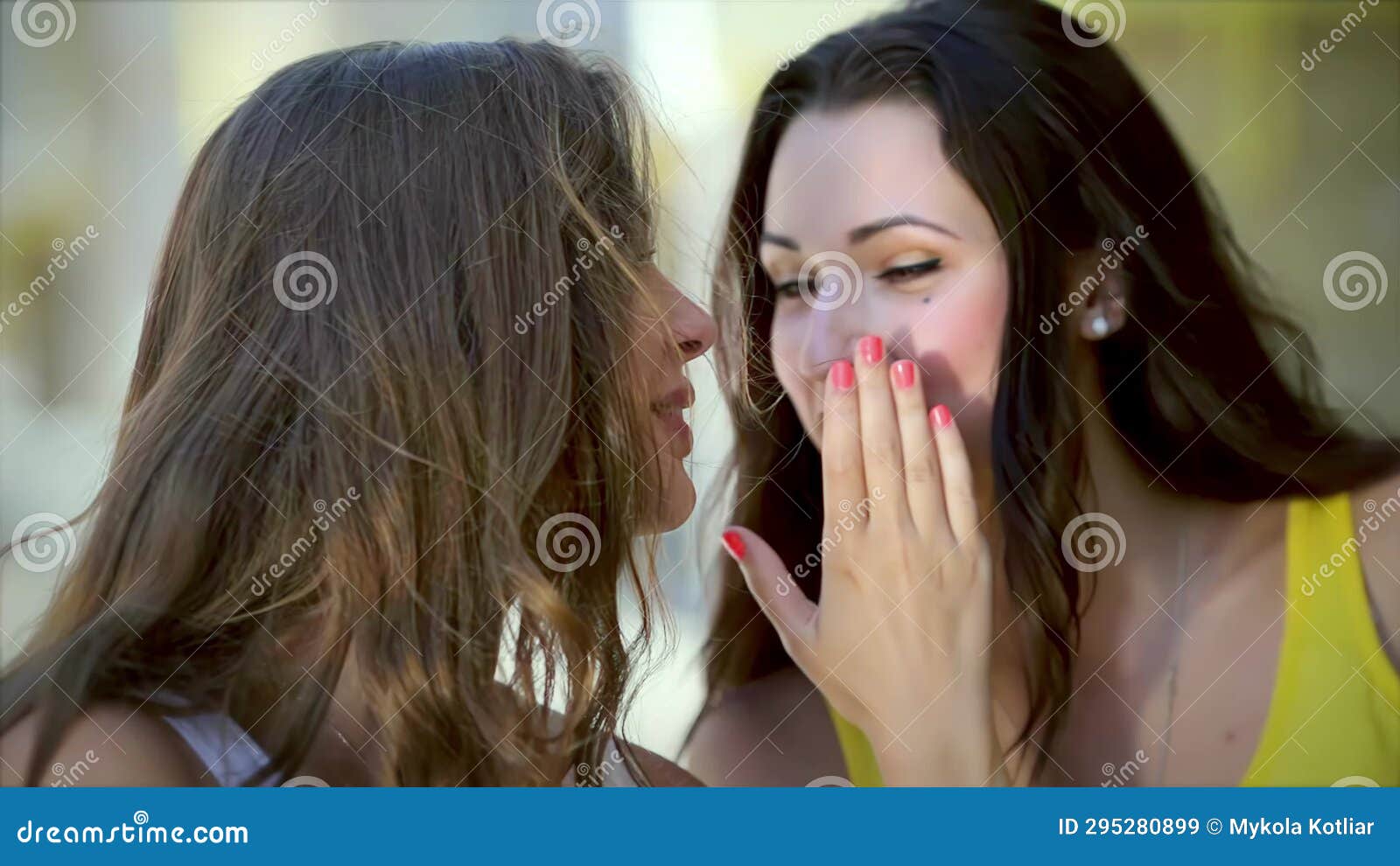 Two Cute Girls Whisper while Shopping Stock Video - Video of carefree ...