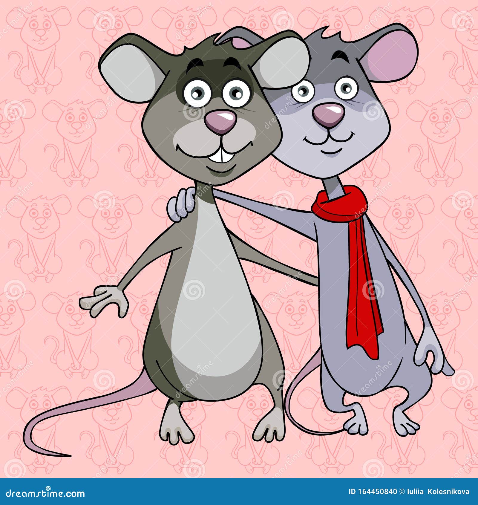 Two Cute Gray Cartoon Rats Hugging Amicably Stock Vector - Illustration ...