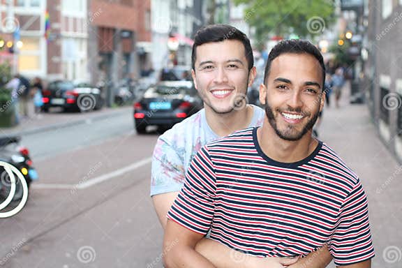 Two Cute Guys Showing Affection Outdoors Stock Image - Image of ...