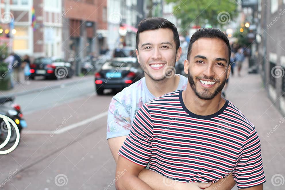 Two Cute Guys Showing Affection Outdoors Stock Image - Image of ...